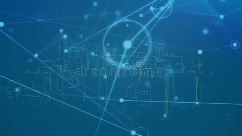 Cityscape with Network Connections and Data Points Animation Over ...
