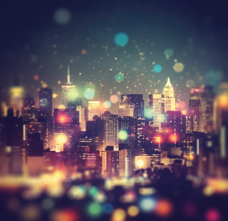 Cityscape at Night with Glowing Bokeh Lights, Created Using Generative ...
