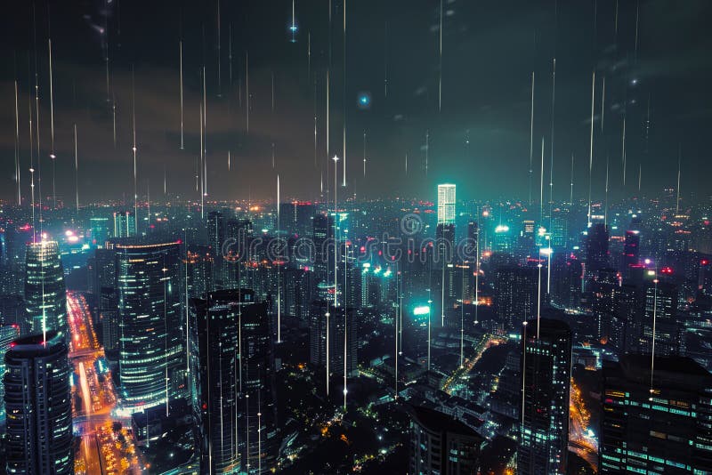 A Cityscape at Night with High-tech Lighting Effects Stock Illustration ...