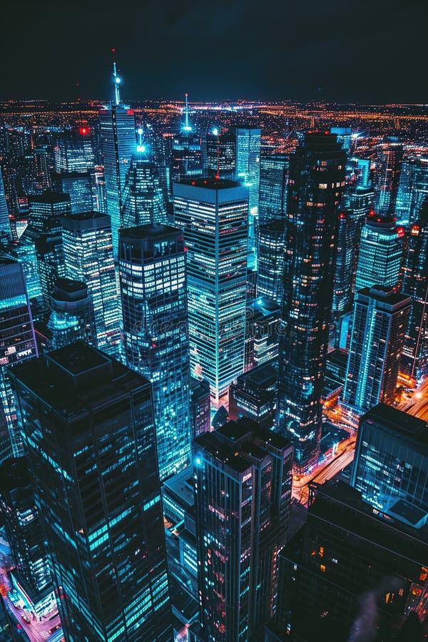 A Cityscape at Night with High-tech Lighting Effects Stock Illustration ...