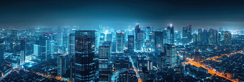 A Cityscape at Night with High-tech Lighting Effects Stock Illustration ...
