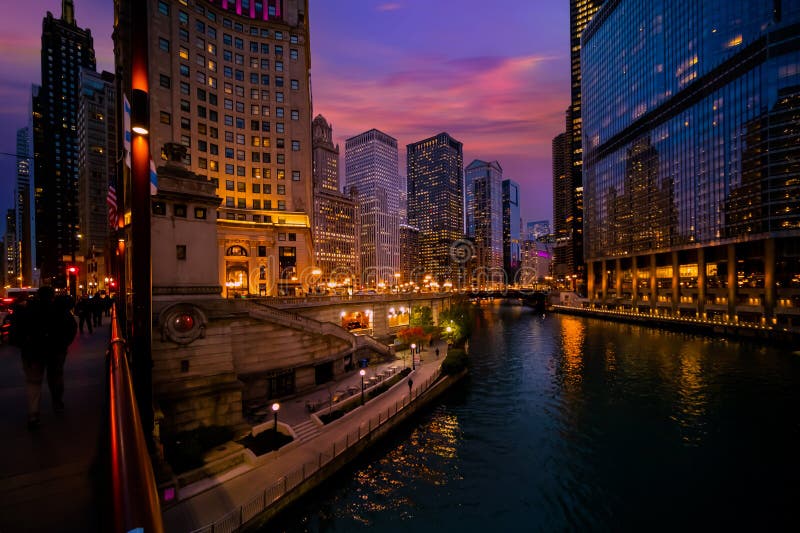 Cityscape at Night Light in Chicago,USA Stock Image - Image of urban ...