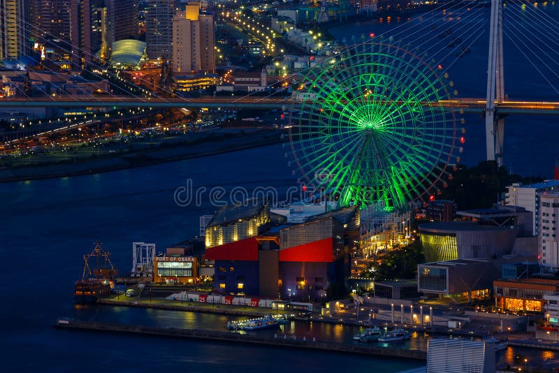 Cityscape in the Night of Osaka Bay Stock Image - Image of landscape ...