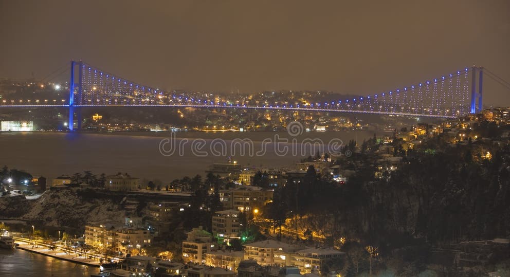 Cityscape at Night with Shiny Bridge Stock Image - Image of cityscape ...