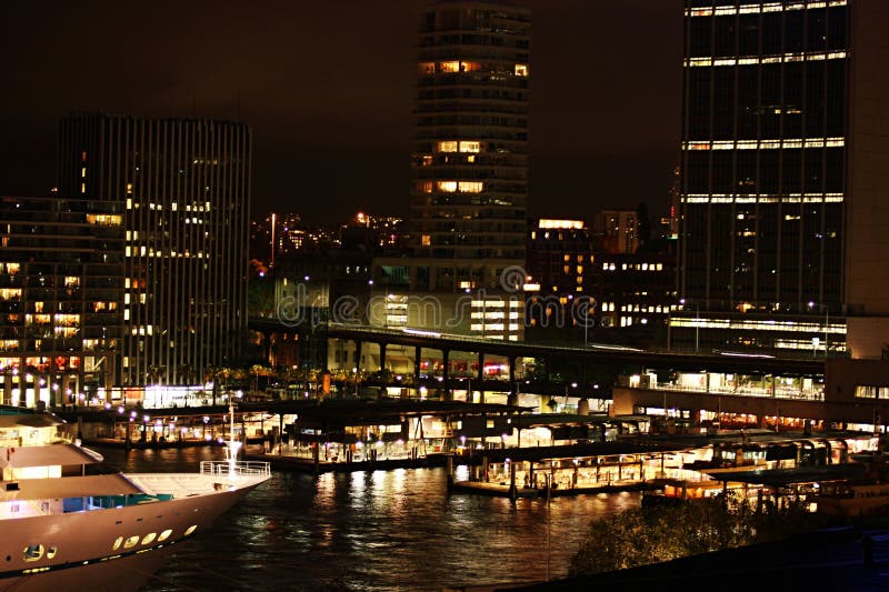 Night Cityscape of Sydney with Illuminated Waterfront, Modern ...