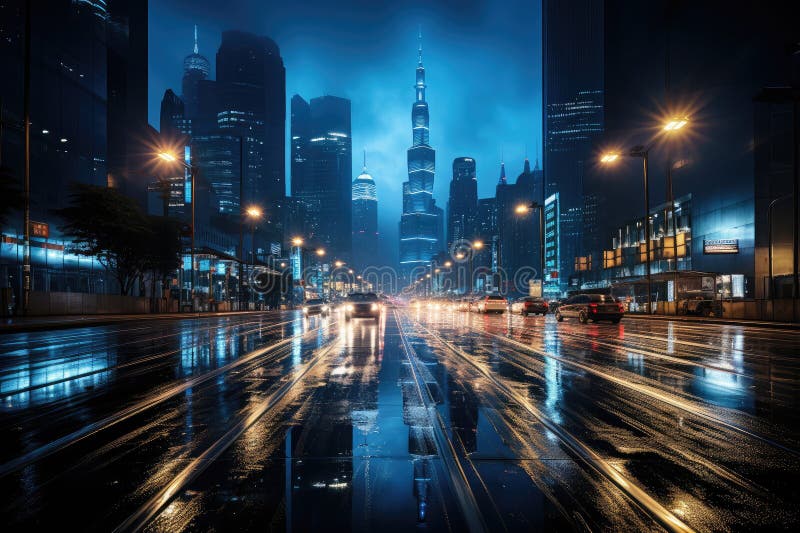 Cityscape at Night with Streaks of Light Resembling the Light Speed ...