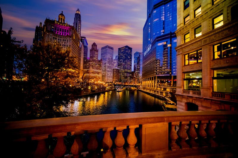 Cityscape at Nightlight in Chicago,USA Stock Photo - Image of street ...