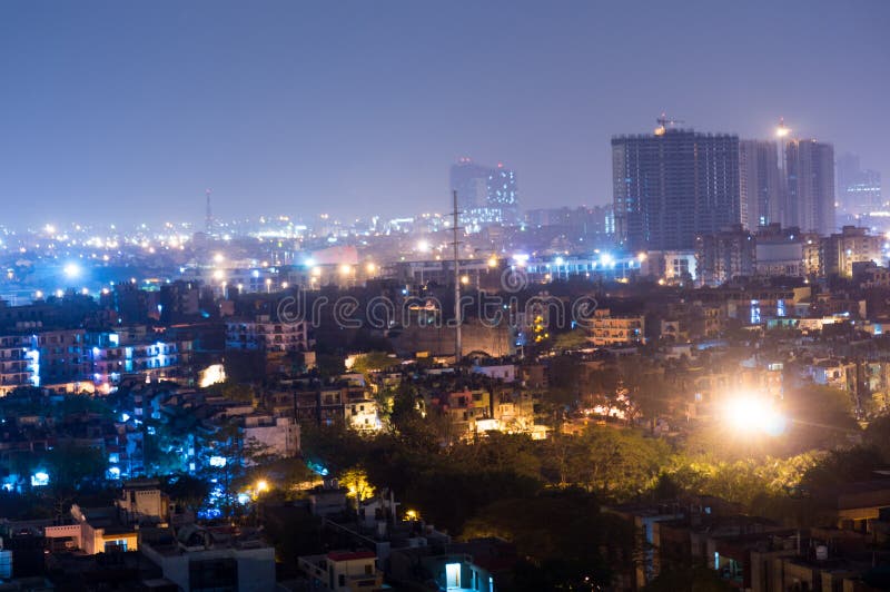 Cityscape of Noida at Night Stock Image - Image of architecture, night ...