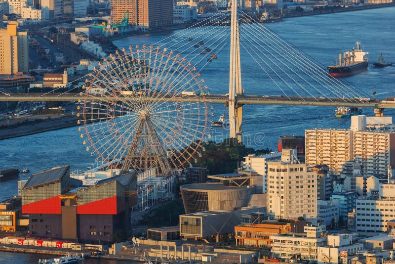 Cityscape of Osaka Bay stock image. Image of cargo, harbor - 51912915