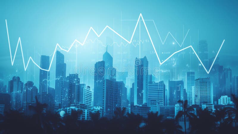 Cityscape Overlaid with a Graphical Representation of a Stock Market ...