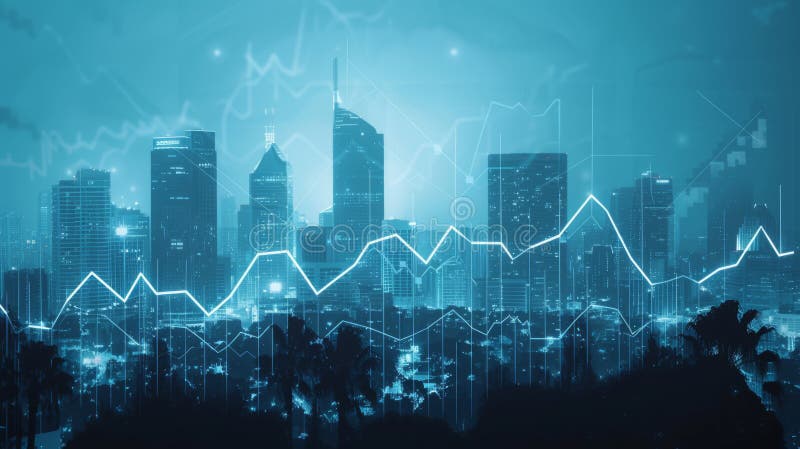 Cityscape Overlaid with a Graphical Representation of a Stock Market ...