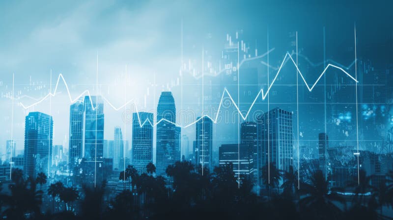 Cityscape Overlaid with a Graphical Representation of a Stock Market ...