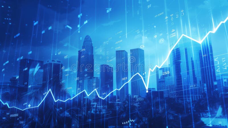 Cityscape Overlaid with a Graphical Representation of a Stock Market ...