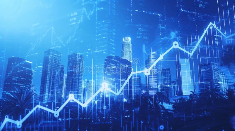 Cityscape Overlaid with a Graphical Representation of a Stock Market ...