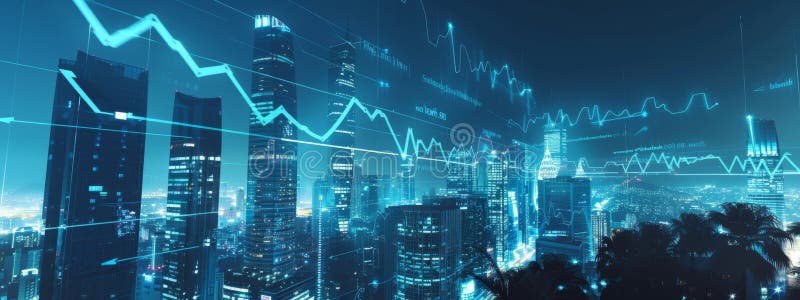 Cityscape Overlaid with a Graphical Representation of a Stock Market ...