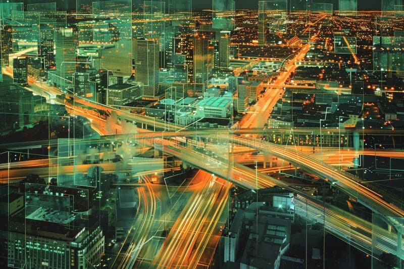 Cityscape with Overlaid Smart City Data Analytics Including Traffic ...