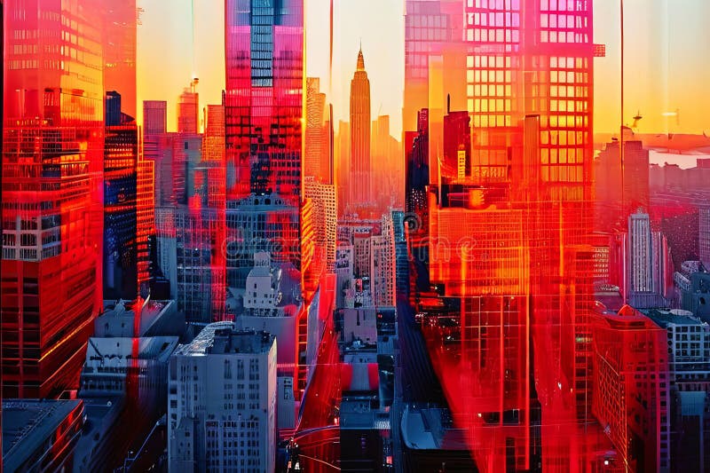 A Cityscape with Overlapping Images Blended Using Multiple Expos Stock ...