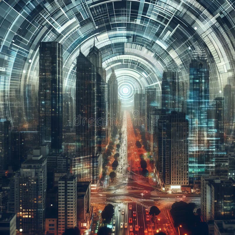 A Cityscape with Overlapping Images Blended Using Multiple Expos Stock ...