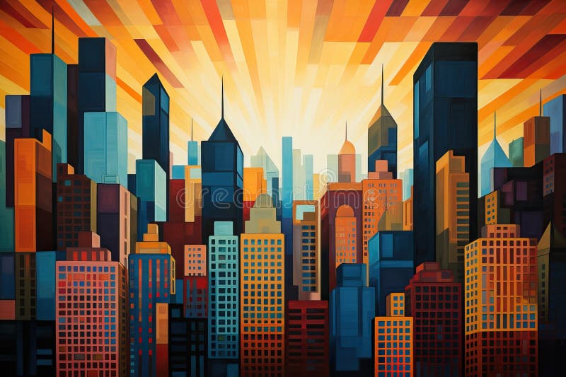 Cityscape Panorama. Abstract Style City Stock Photo - Image of ...