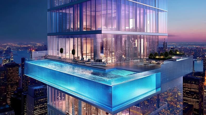 Cityscape Penthouse Infinity Pool Night View Stock Image - Image of ...