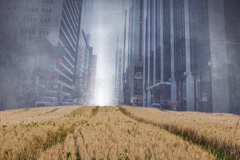 Cityscape Projection Over Fields Stock Illustration - Illustration of ...