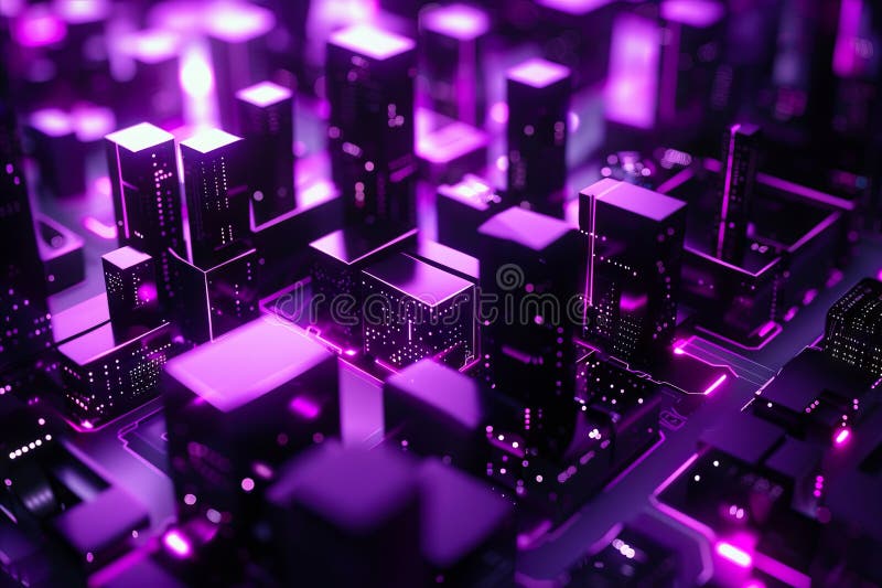 A Cityscape with Purple Lights and Buildings Stock Image - Image of ...