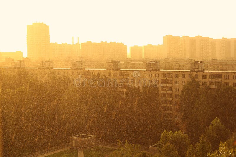 Cityscape and Rain in Moscow, Russia Stock Image - Image of yellow ...