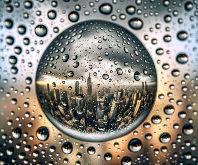 Cityscape through Raindrop Lens Stock Image - Image of droplets ...