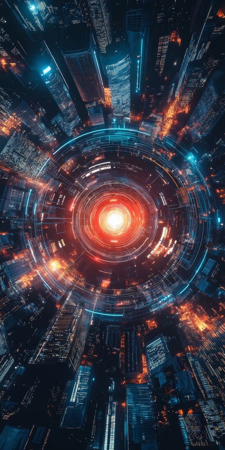 A Cityscape with a Red Circle in the Middle Stock Illustration ...