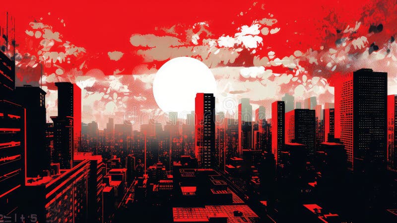 Cityscape Red Comic Halftone Stock Illustration - Illustration of ...