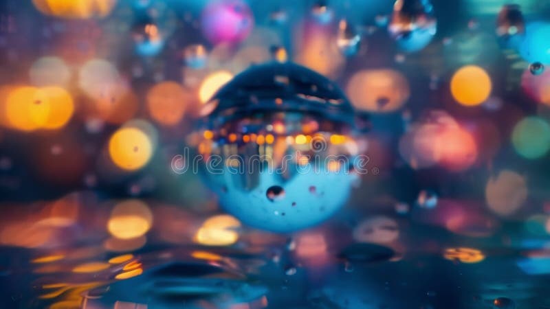 The Cityscape Reflected in a Small Raindrop on a Camera Lens ...