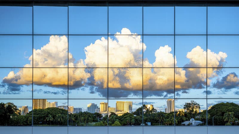 Cityscape Reflected in a Window at Sunset Stock Illustration ...