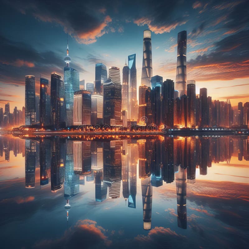 Cityscape Reflection at Night a Breathtaking Image of a Cityscap Stock ...