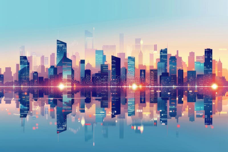 Cityscape with Reflection in Water, Perfect for Urban Themes Stock ...