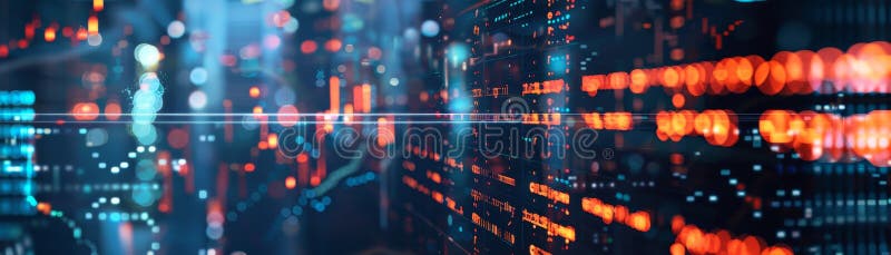 Cityscape Reflections in Digital Matrix - Abstract Bokeh of Orange and ...