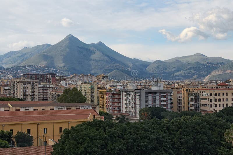 Cityscape with Residential Buildings in Palermo. Nice Mountains in the ...