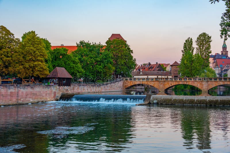 Cityscape of River Pegnitz in German Town Nurnberg Stock Photo - Image ...