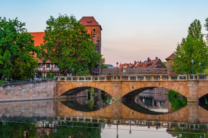 Cityscape of River Pegnitz in German Town Nurnberg Stock Photo - Image ...