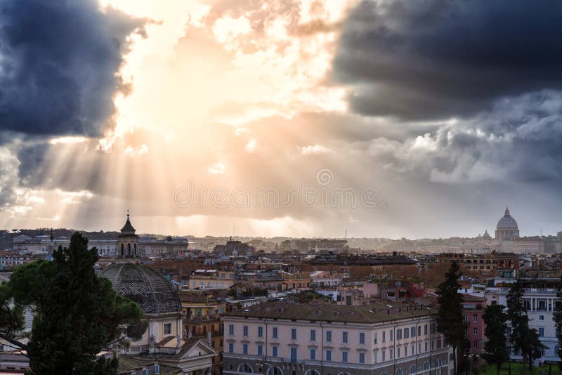 Cityscape of Rome Under a Dramatic Sky Stock Photo - Image of italy ...