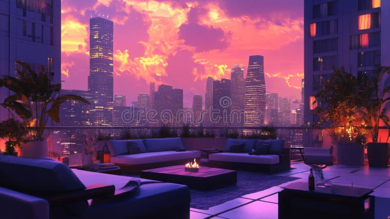 Cityscape Rooftop Lounge Sunset View Relaxing Ambiance Stock ...