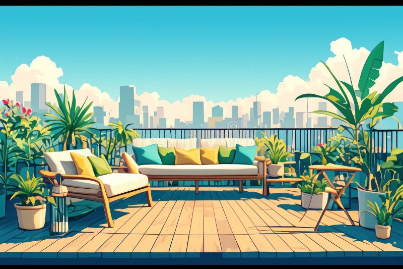 Cityscape Rooftop Terrace Illustration Stock Illustration ...