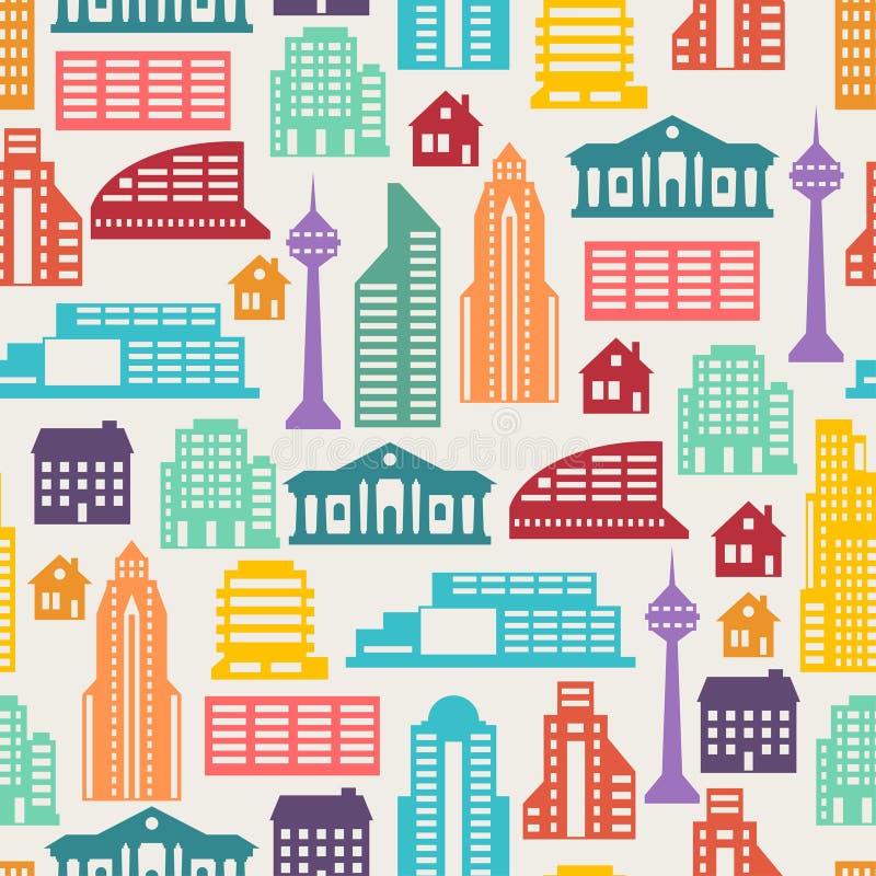 Cityscape Seamless Pattern with Buildings Stock Vector - Illustration ...