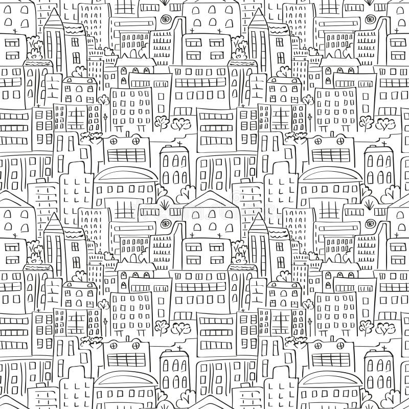 Cityscape Seamless Pattern. Doodle Urban Background Stock Vector ...