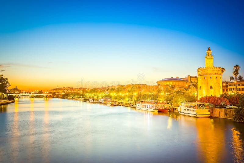 Cityscape of Sevilla at Night, Spain Stock Photo - Image of scene ...
