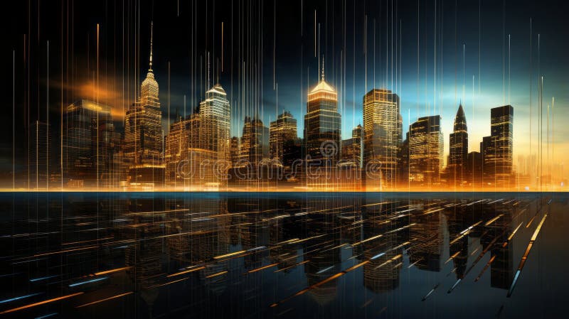 Cityscape is Shown with Rain Falling Stock Illustration - Illustration ...