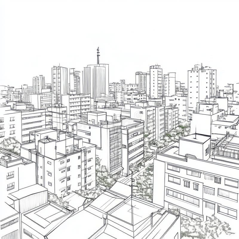 Cityscape Sketch Black and White Urban Architecture Drawing Stock ...