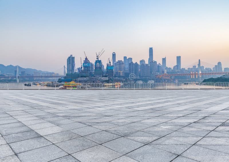 Cityscape and Skyline of Chongqing from Empty Brick Floor Stock Image ...