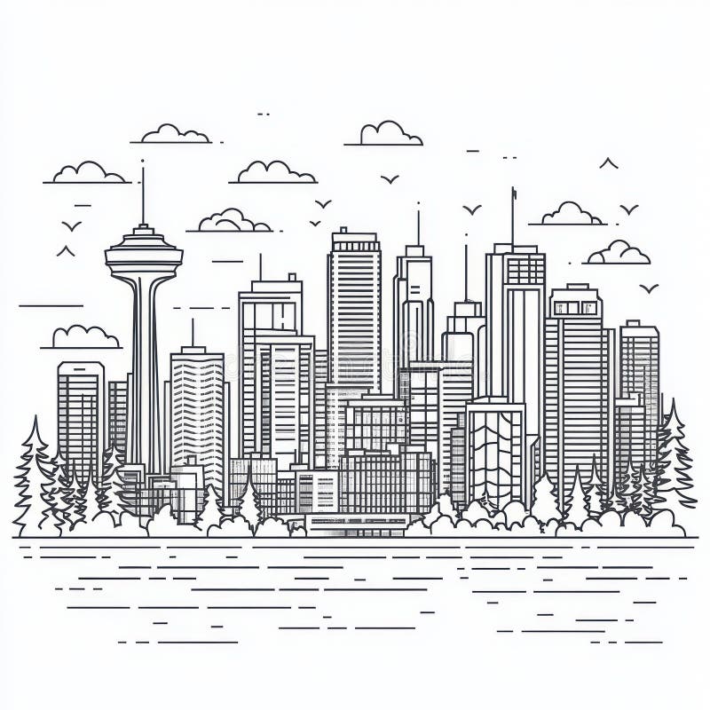 Cityscape Skyline Modern Buildings Tower Trees Water Stock Illustration ...