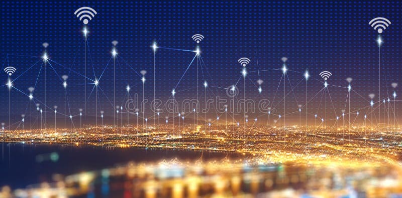 Cityscape, Skyline and Overlay for Network, Connection or Iot ...