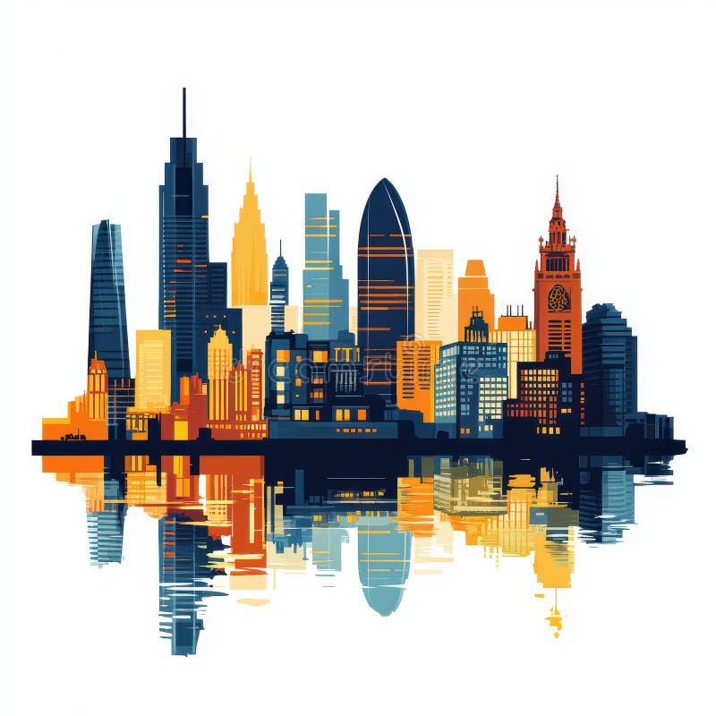 Cityscape Skyline Reflection Modern Urban Architecture Buildings Stock ...